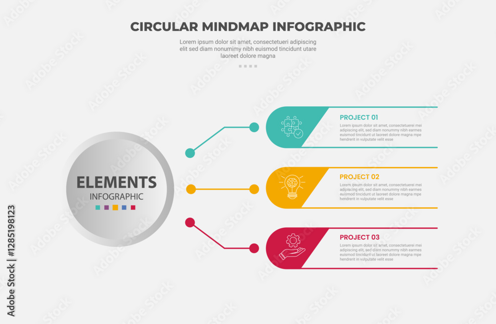 circular mind map infographic outline style with 3 point template with ...