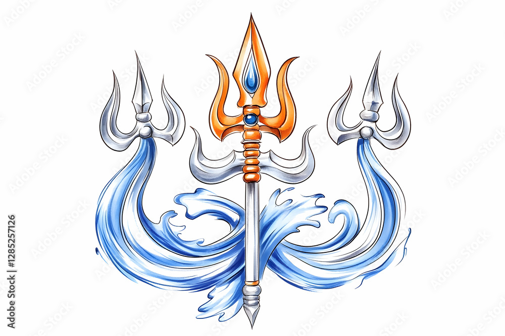 Trishul, Hindu god Shiva's weapon, water background, religious art ...