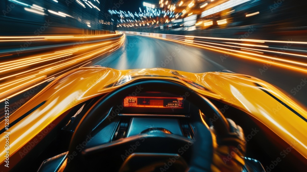 Dynamic Perspective of Racing Car Interior with Blurred Lights on Speed ...