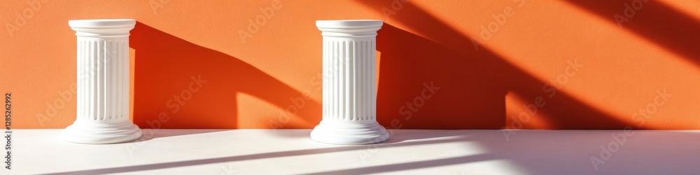Vintage Magic Act Props Classic Columns in Dramatic Light on Terracotta ...