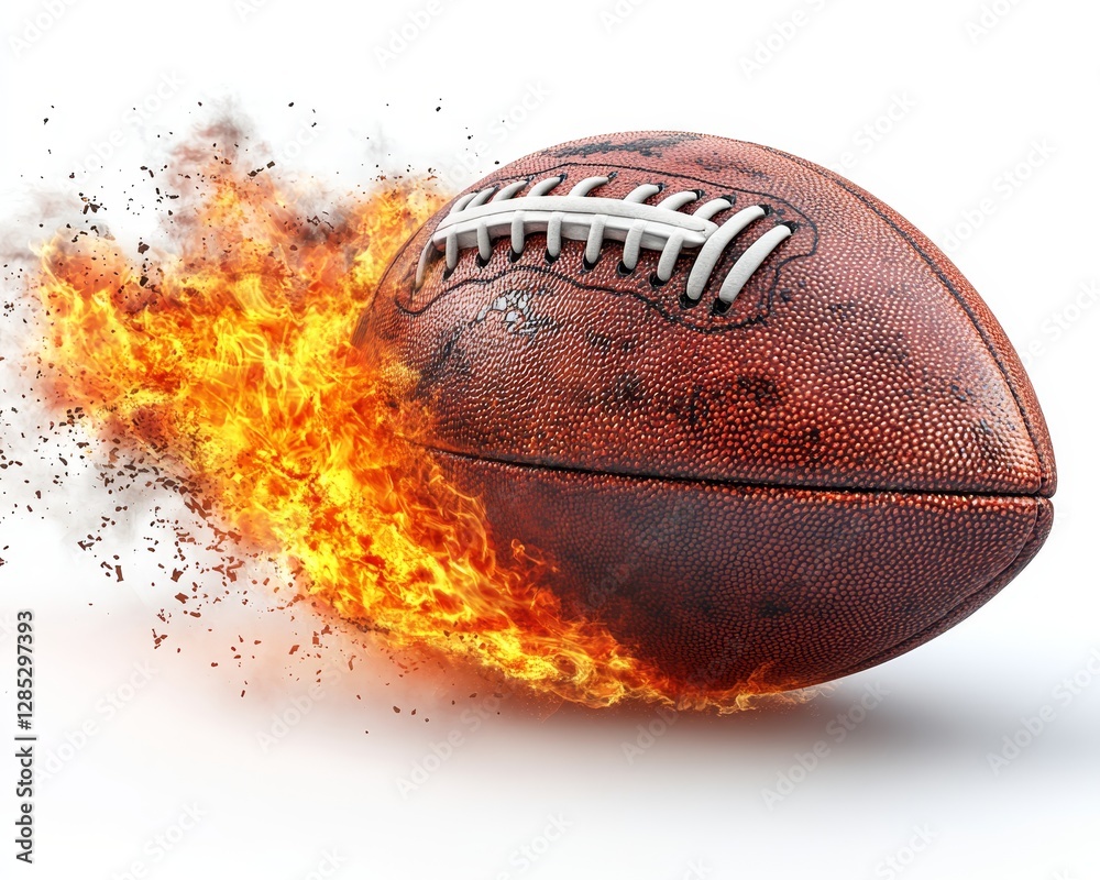 Flaming Football on Fire Isolated Over White Backdrop Digital Graphic ...