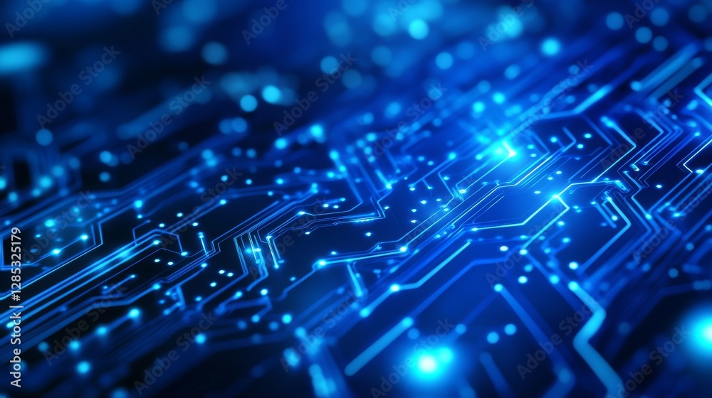 Quantum computer technology concept with blue futuristic circuit board ...