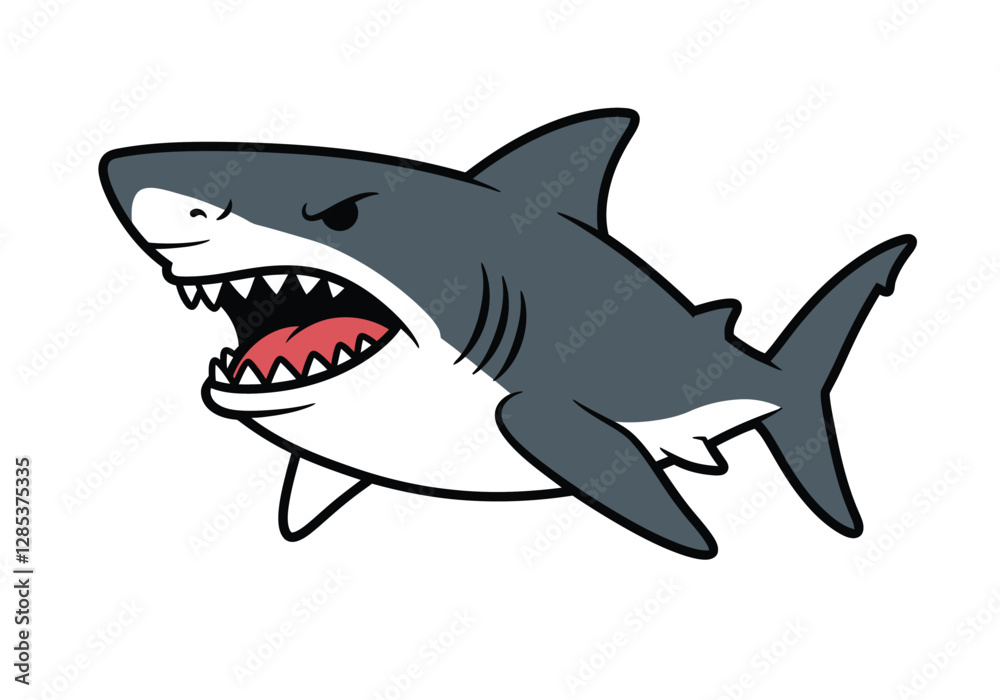 Angry shark clipart illustration design. The image shows a fierce shark ...