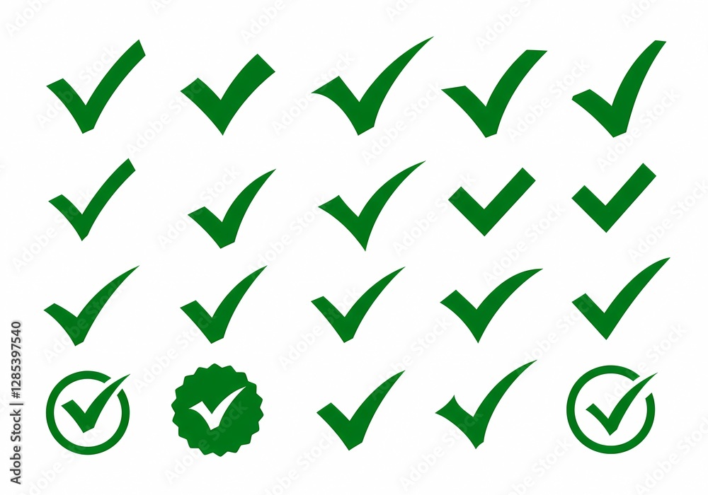 Collection of Green Check Marks: Approval, Confirmation, Success Symbols Stock Illustration ...