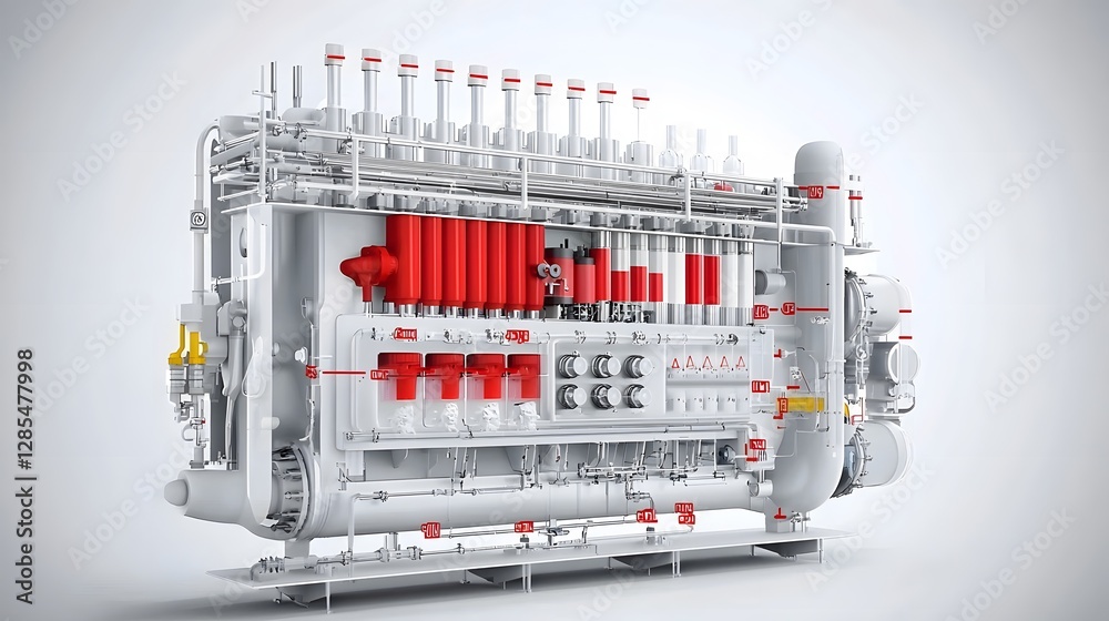 Detailed view of an industrial distillation column system showing the ...