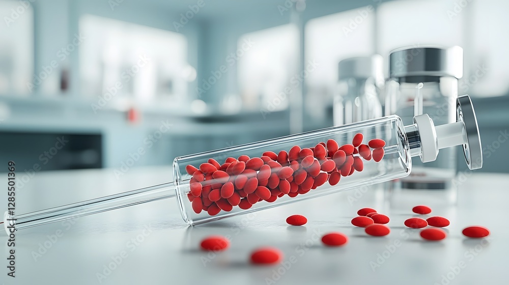 A 3D rendered of a transparent intravenous transfusion system ...