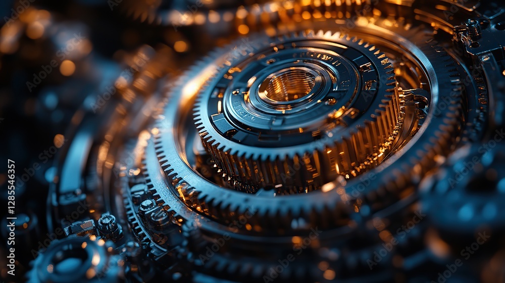 Efficient gears and cogs interlocking create a mesmerizing mechanical display of precision and ...