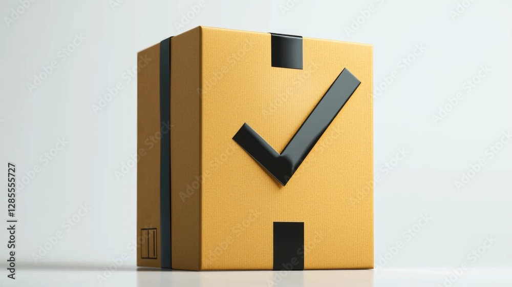 Successful package delivery concept with parcel box icon and check mark ...