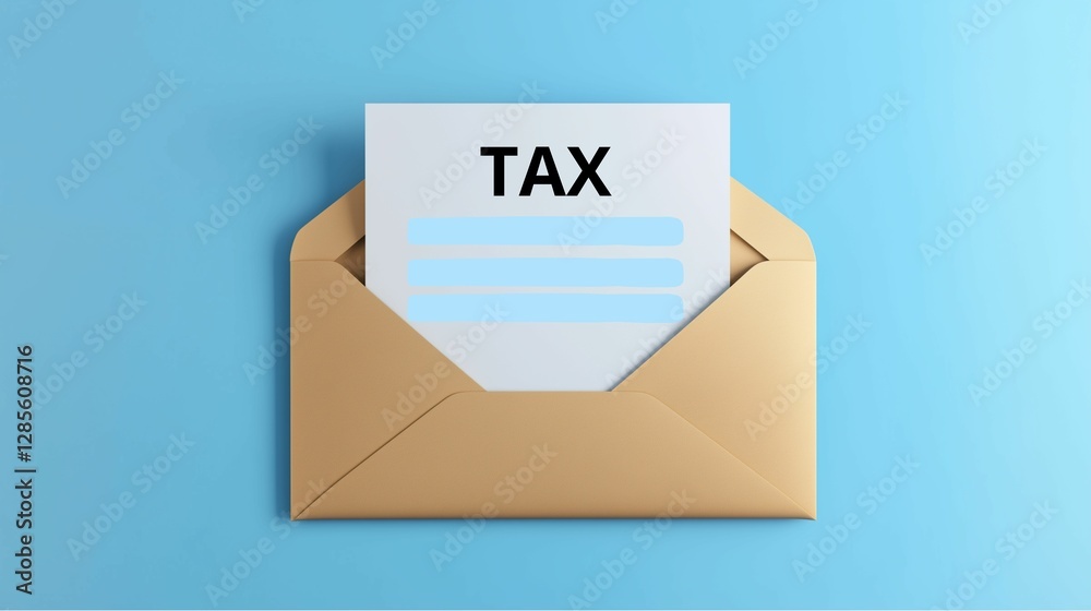 Mail envelope icon with tax form isolated on background with copy space ...