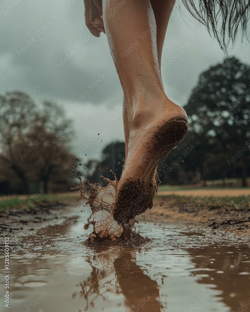 Barefoot in a muddy puddle. AI. Stock Photo | Adobe Stock