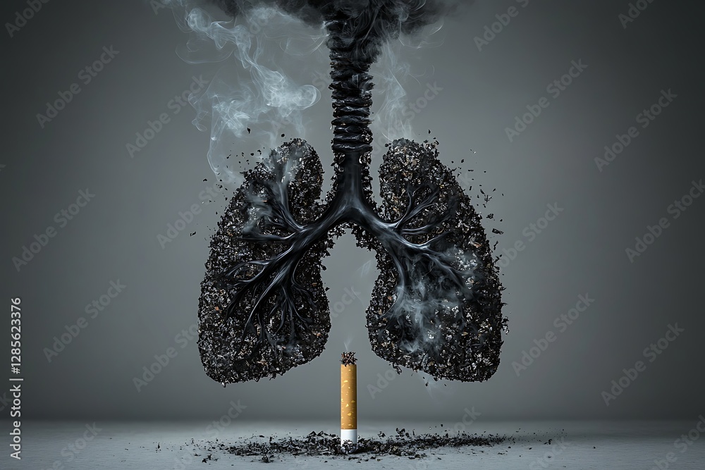 Black lungs showing respiratory system damage from smoking addiction ...