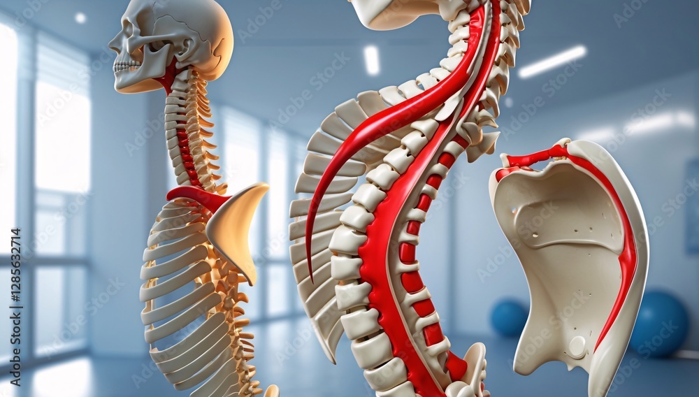 Detailed 3D Model of the Human Spine Showing Vertebrae, Muscles, and ...