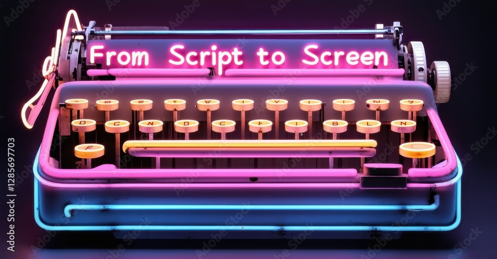 Glowing neon sign reading From Script to Screen with a vintage ...