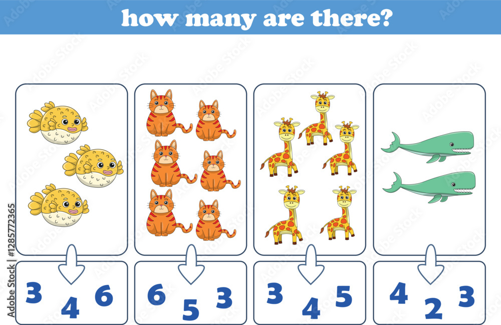 Counting game of wild animals for preschool kids. Printable. Vector ...