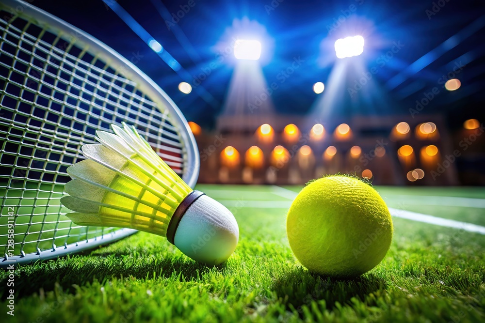 Racket sports balls, left-side view, AI art. Realistic, empty space ...