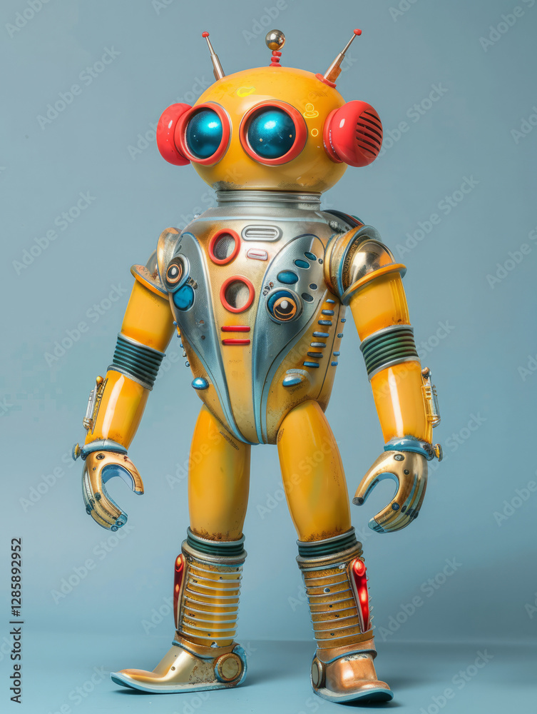 Retro alien space robot face closeup 1960s 1950s style vintage extra ...