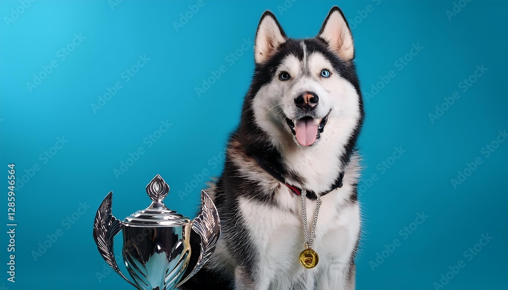 Majestic Siberian Husky Posing Proudly with Championship Trophy on an ...