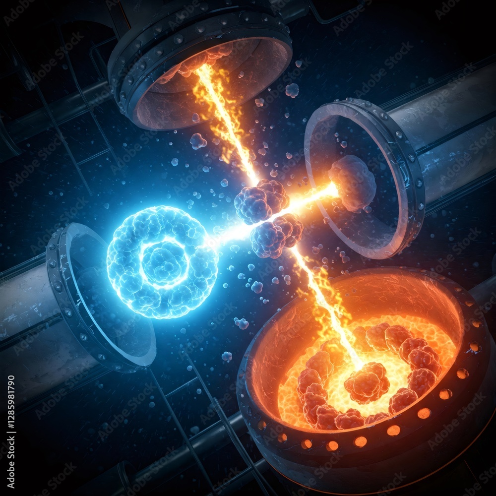 Energy beams colliding, creating a powerful reaction in futuristic ...