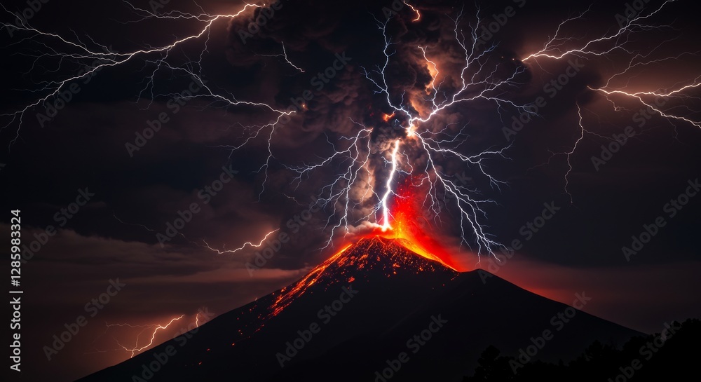 Electrifying eruption showcasing volcanic lightning over erupting ...