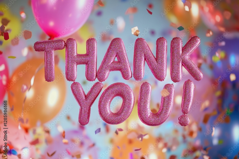 Thank you balloons floating with falling confetti and balloons Stock ...