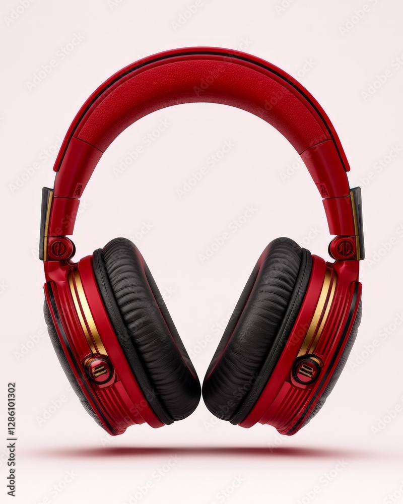 Stylish red over ear headphones with modern sleek design on soft pink ...