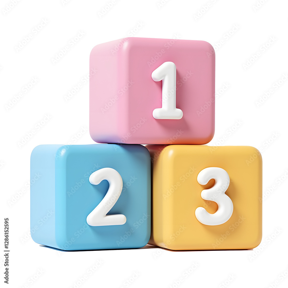 Preschool number 123 block 3d icon isolated on illustration png ...