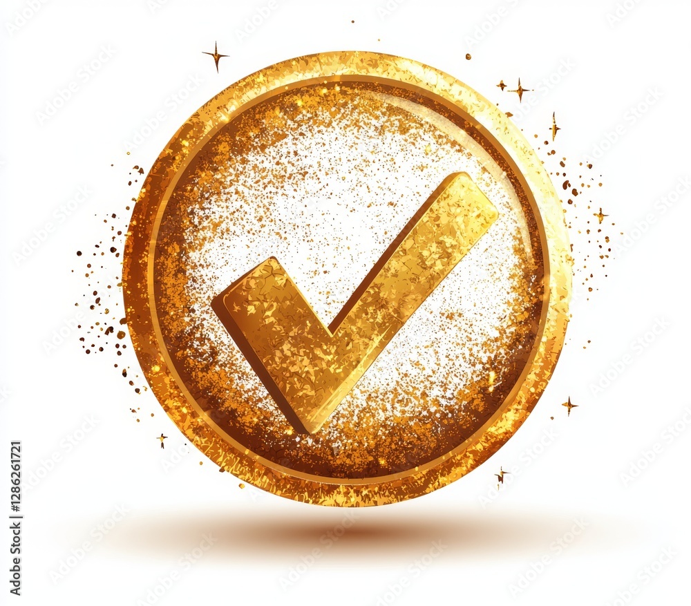 A circular icon featuring a gold check mark, resembling a tick box with ...