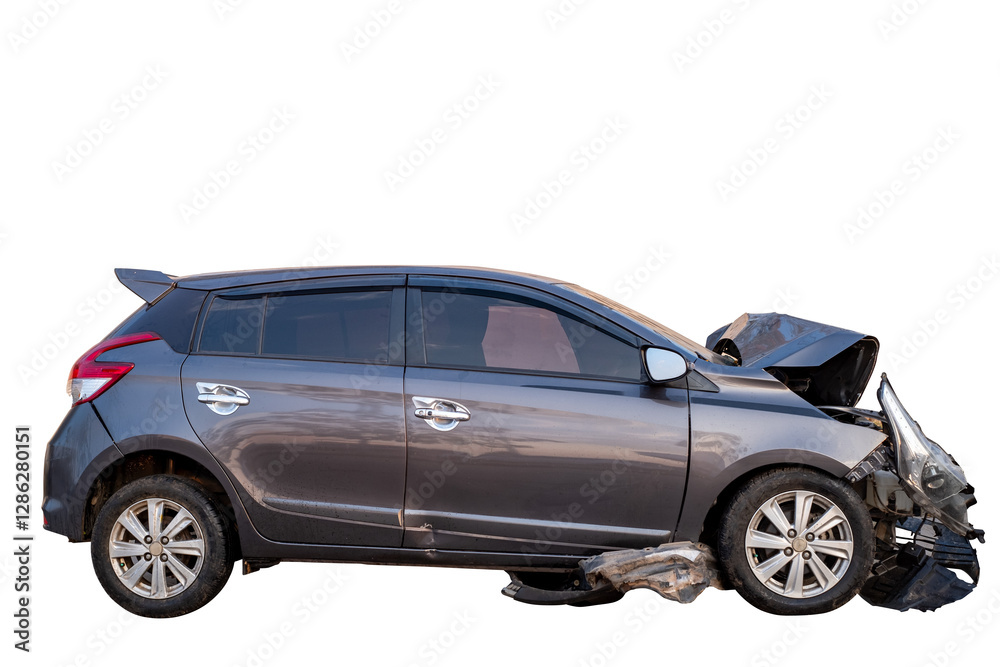 Car crash, Full body side view of black car get damaged by accident on ...