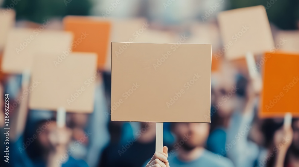 Political Rally with Blurred Faces and Raised Signs Symbolizing Freedom ...