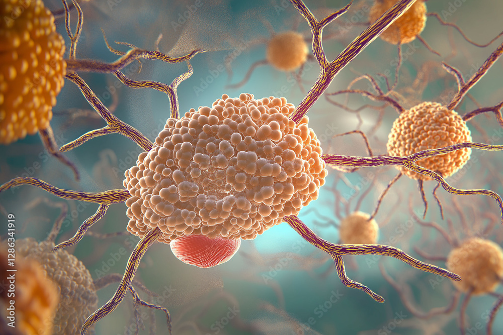Amyloid plaque brain. Neurodegeneration cells. Beta-amyloid diagnosis. Image of a brain showing ...