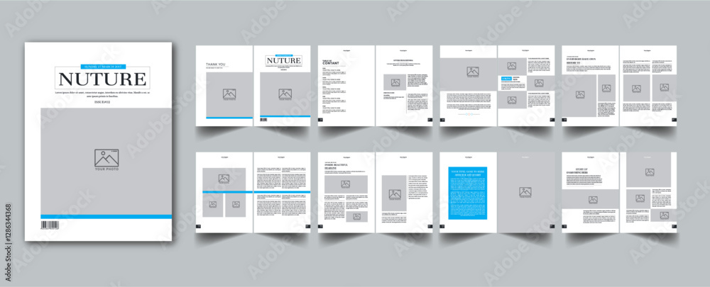 Natural Magazine Template layout cover page with 16 page design concept ...