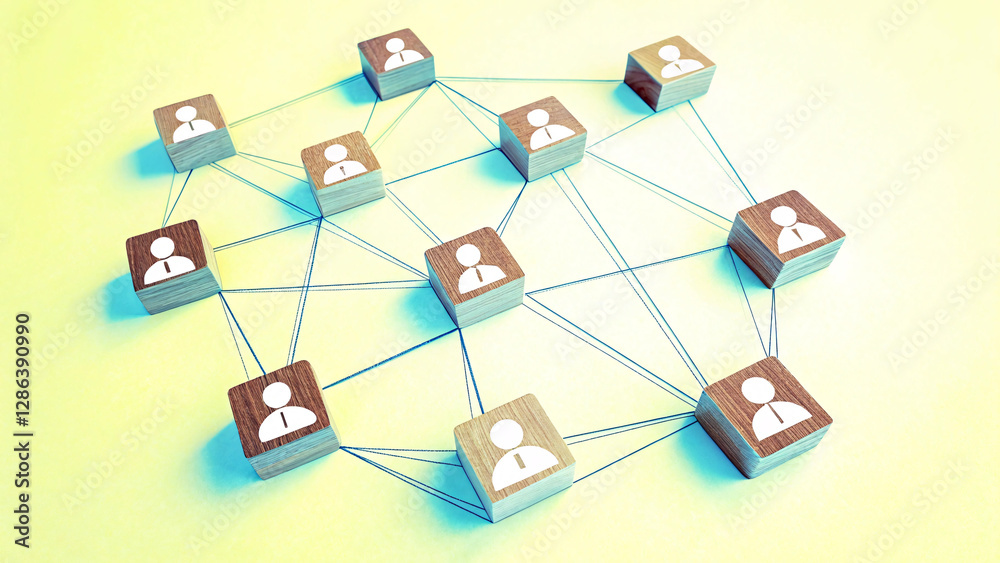 digital illustration of social network graph with interconnected nodes ...