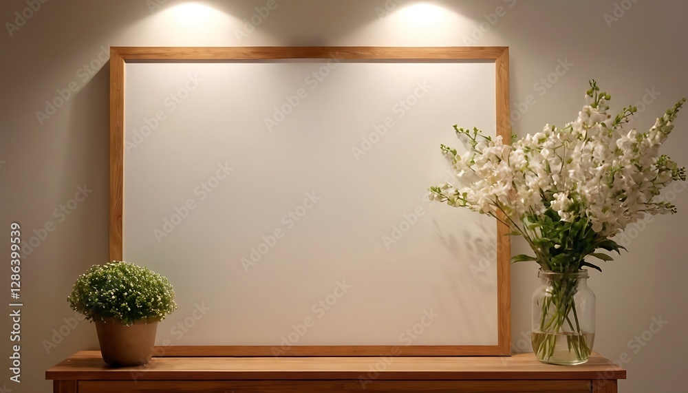 Blank a4 wood frame mockup interior background, circular motion, 3d ...