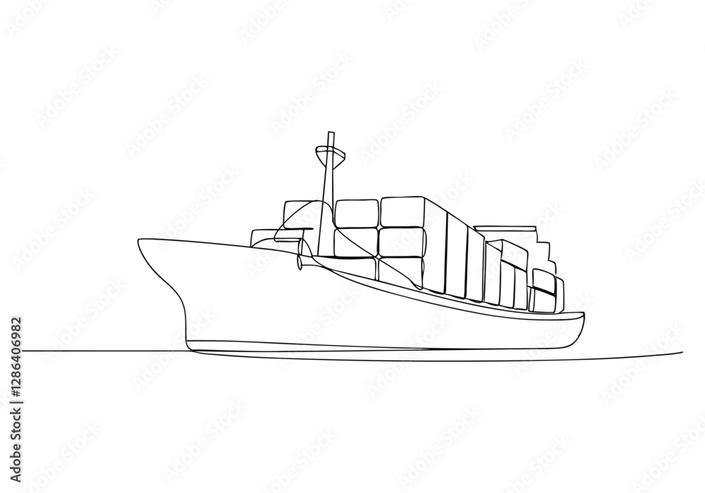 Continuous One Line Cargo Ship | Minimalist Maritime Transport Vector ...