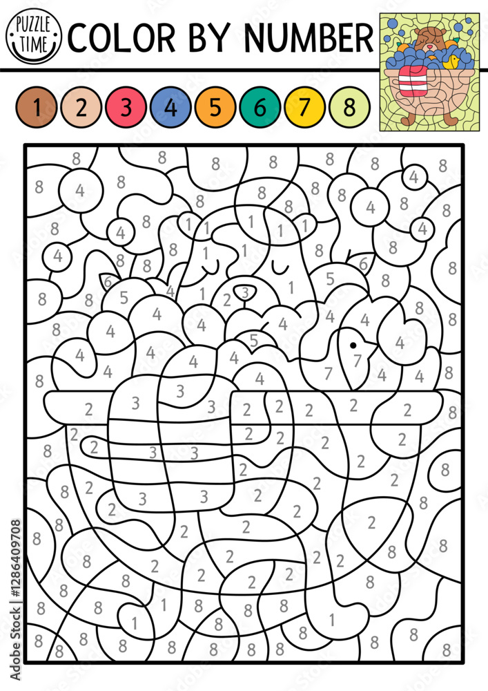 Vector capybara color by number activity with animal taking bath with ...