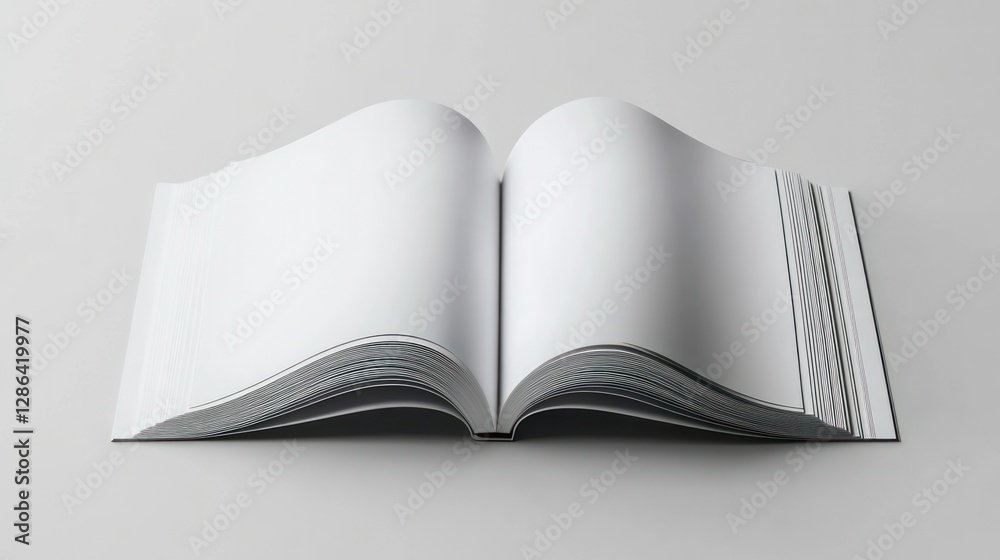 Magazine paper mockup with open pages showing page curves background ...