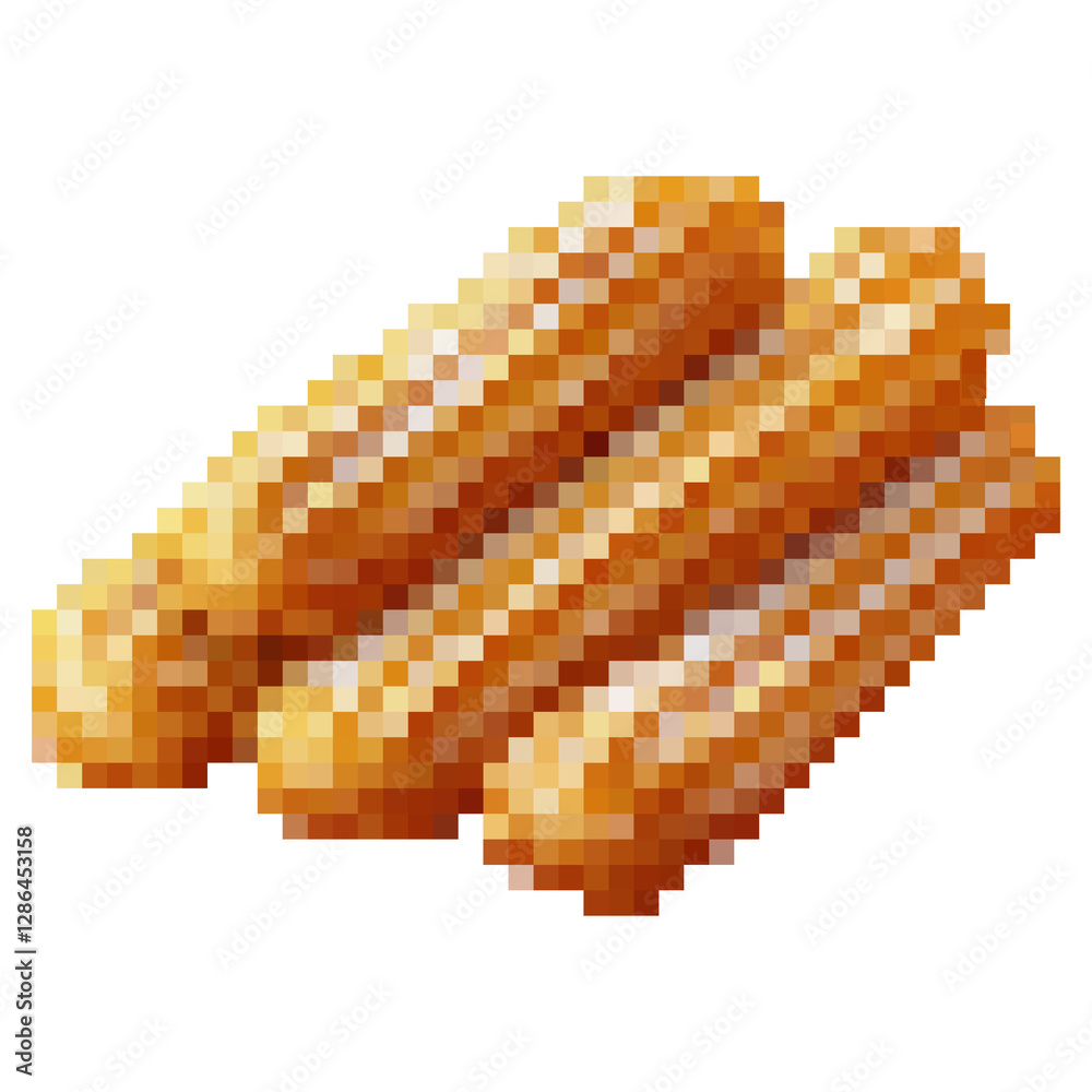 8-bit pixel art crispy churros with sugar coating, fried pastry clipart ...