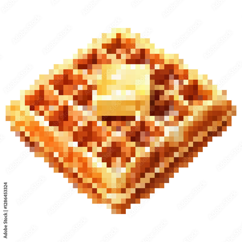 8-bit pixel art waffle with butter and syrup, breakfast clipart on transparent background Stock ...