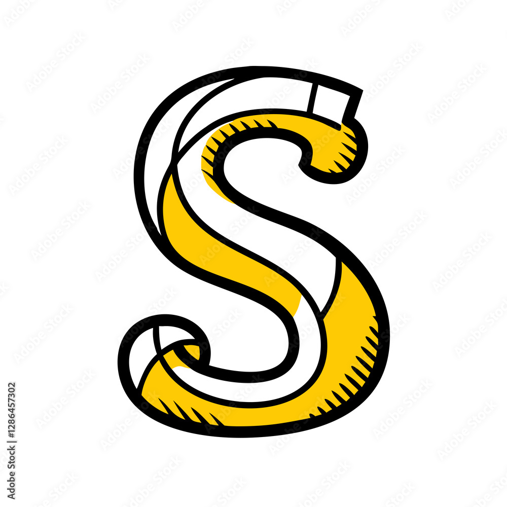 letter s is depicted in a playful design, featuring bold black outlines ...