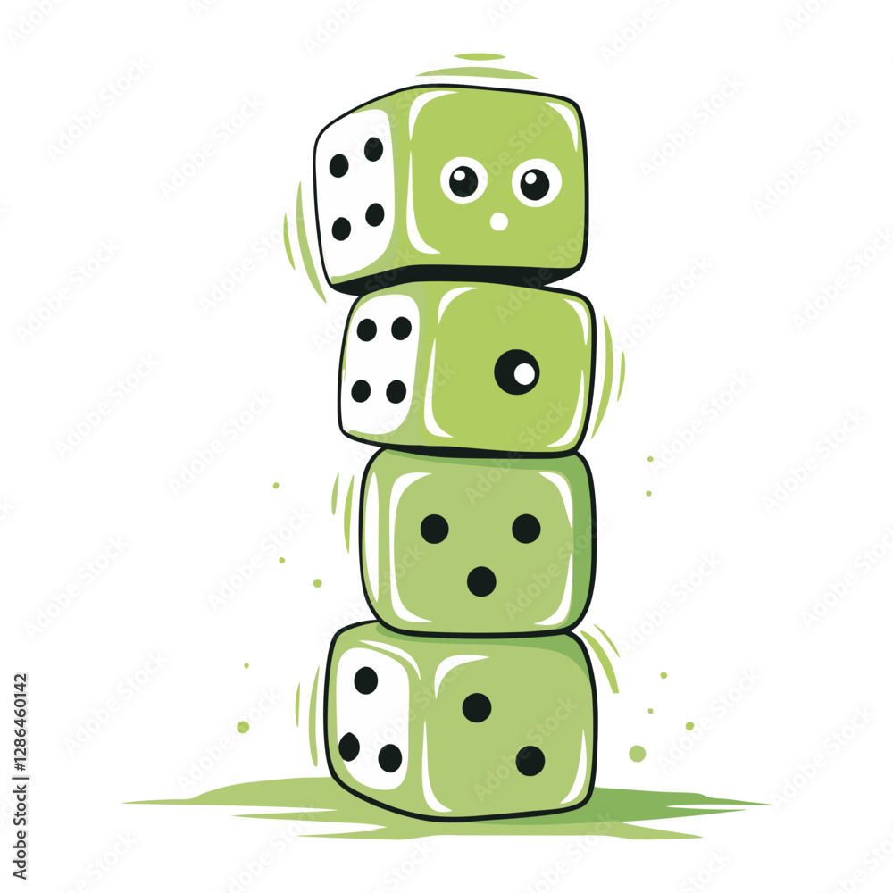 Vector illustration of four stacked dice, with one showing a cute ...