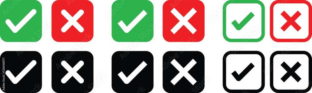 Right or wrong, Green tick and red cross icon set. Check mark, accepted ...