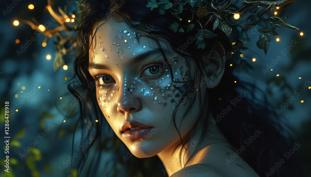 Mysterious Female Druid Celtic goddess of night casting magic in the ...