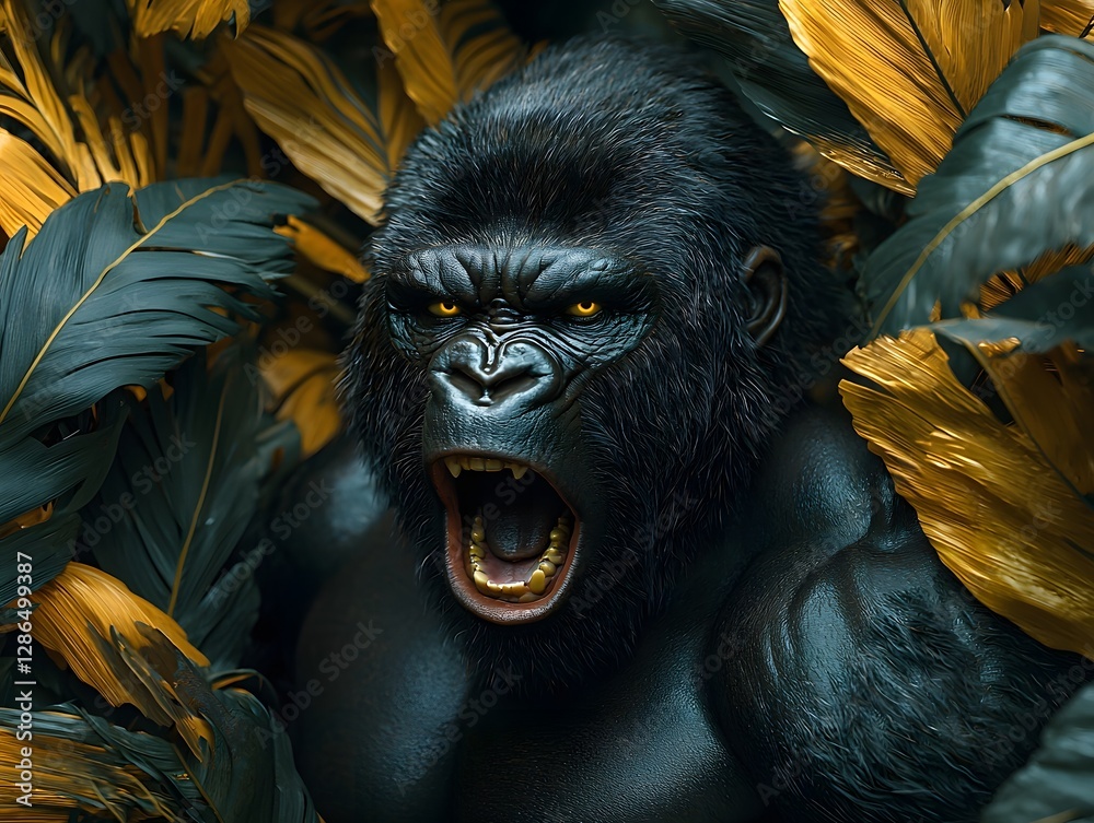 Ferocious Gorilla Bodybuilder Roars with Intense Muscles and Expression ...