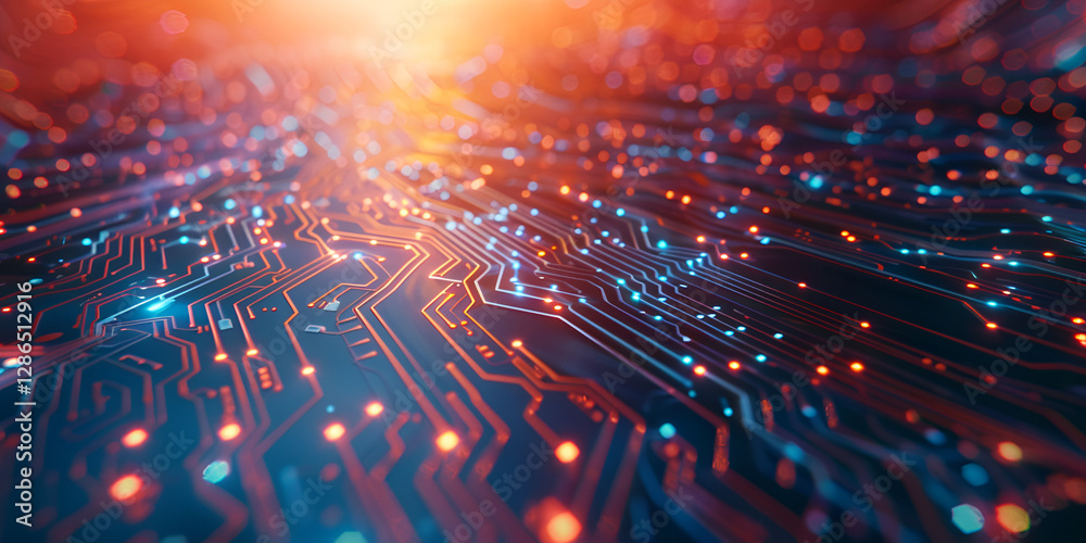 Computer processor with millions of connections and signals animation, futuristic technology cpu ...