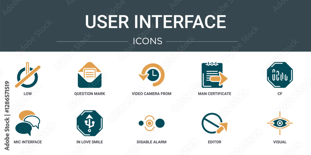 set of 10 outline web user interface icons such as low, question mark ...
