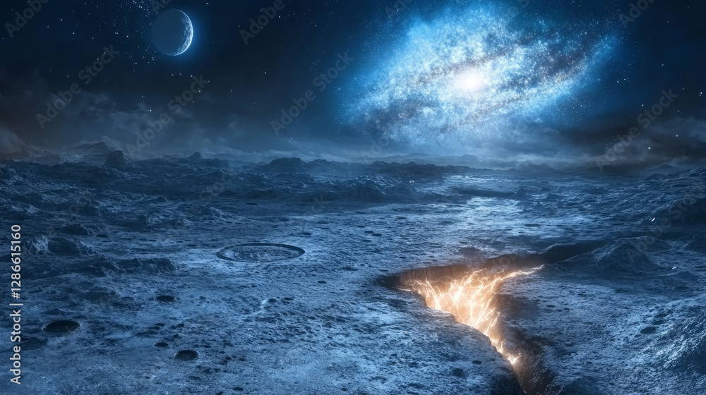 Space background with landscape of alien planet with craters and ...