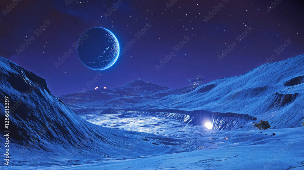 Space background with landscape of alien planet with craters and ...