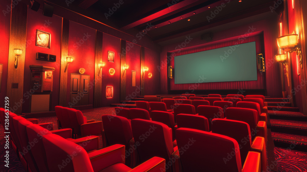 Movie theater hall with seat rows for audience and cinema projector. Vector cartoon illustration ...