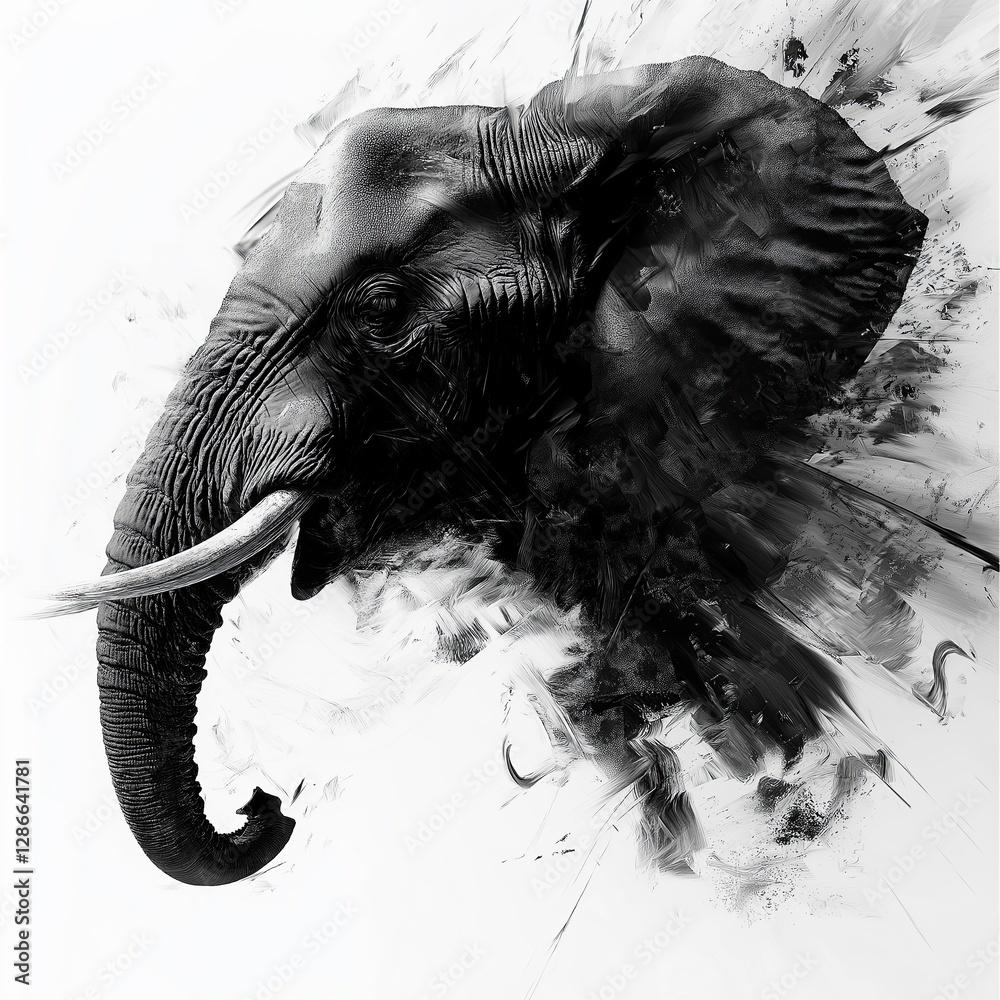 black and white digital art piece that appears to be a portrait of a ...
