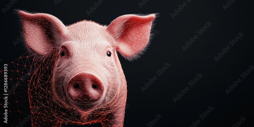 pig with digital wireframe overlay, showcasing biometric scanning ...